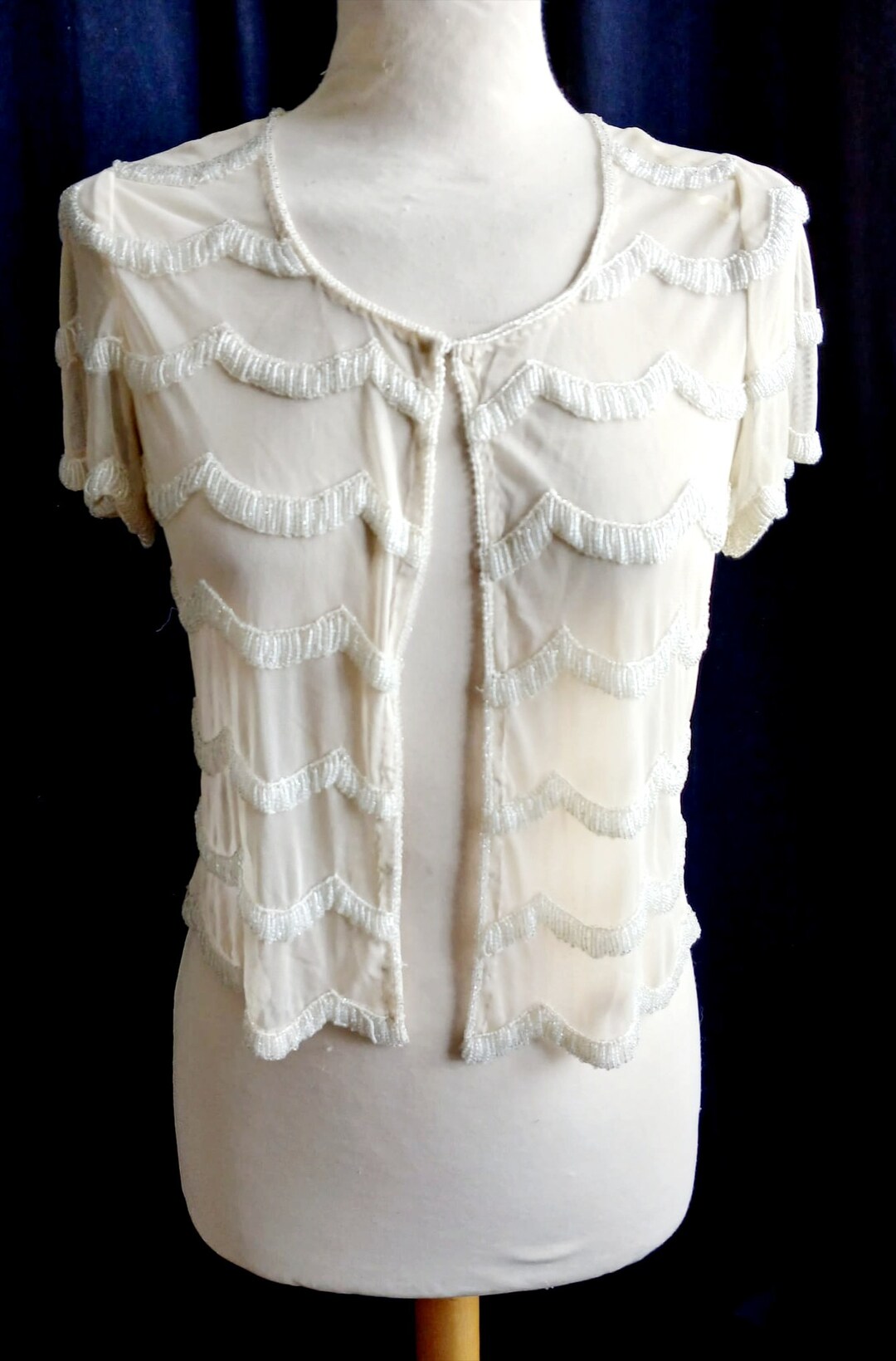Vintage Style 1920s Flapper Steampunk Cream Beaded Scalloped Bolero ...