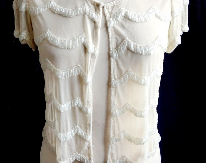 Vintage Style 1920s Flapper Steampunk Cream Beaded Scalloped Bolero ...