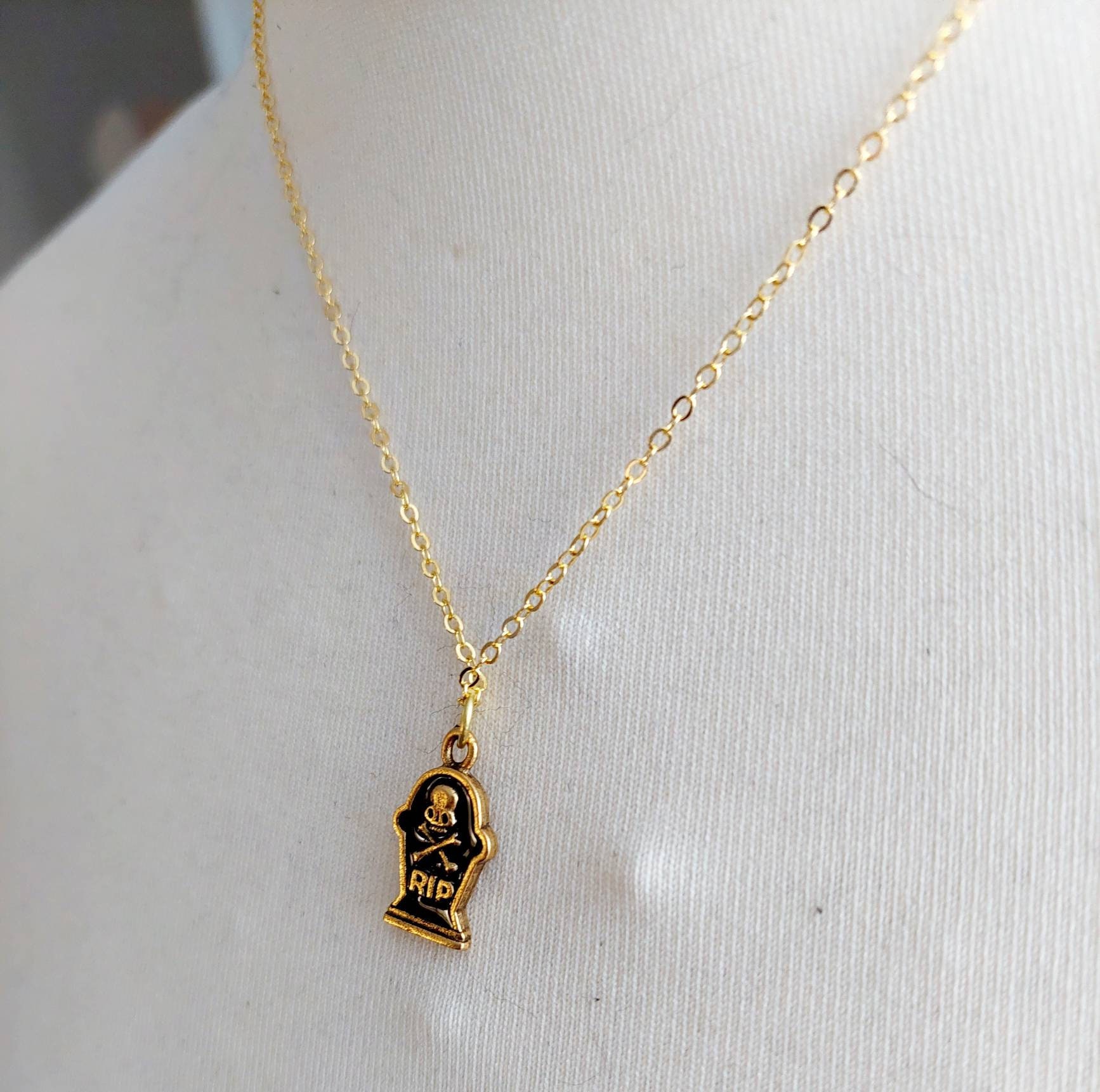 Handmade Rest in Peace Gold Headstone Pendant Goth Alternative Necklace ...