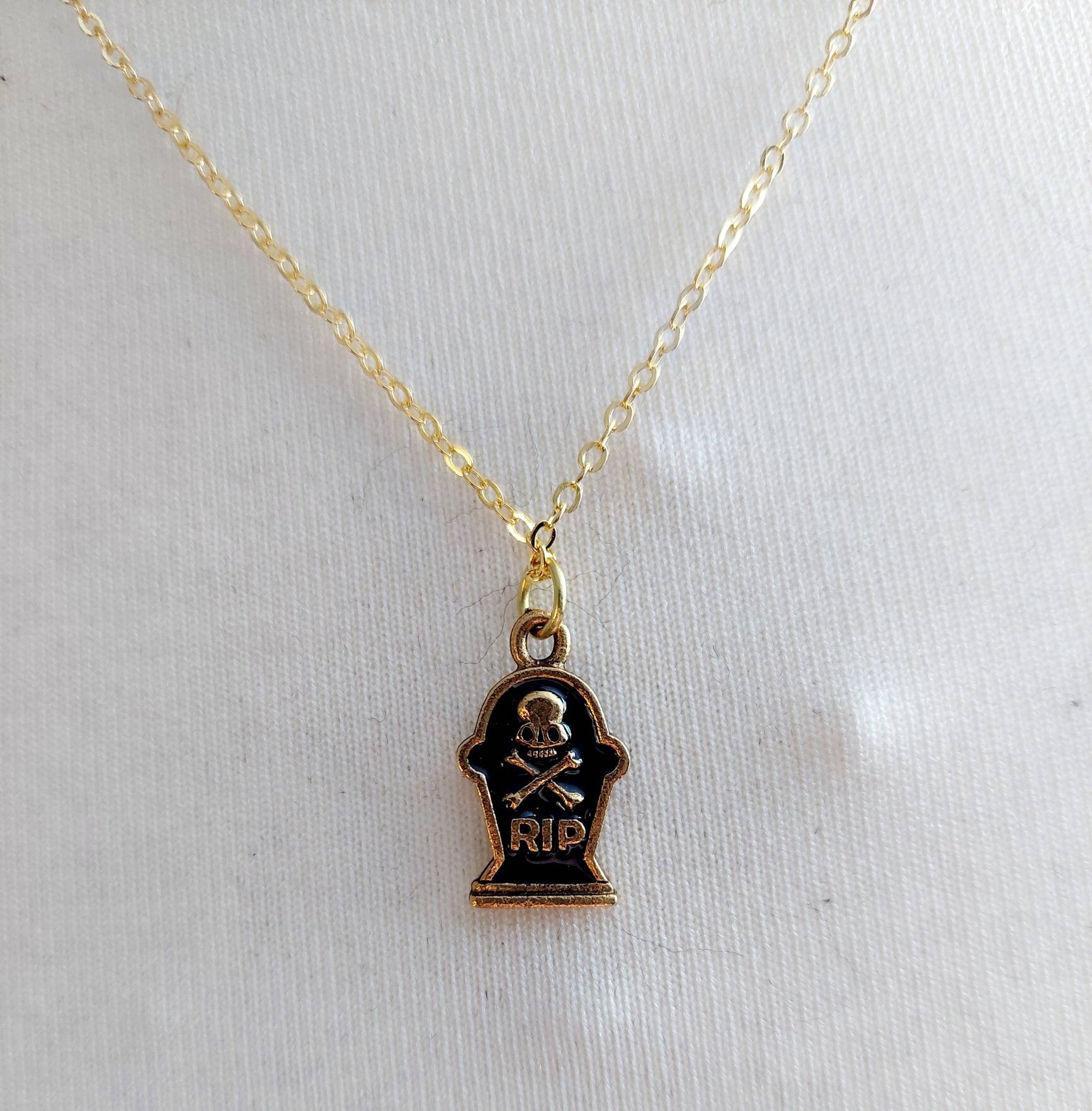 Handmade Rest in Peace Gold Headstone Pendant Goth Alternative Necklace ...