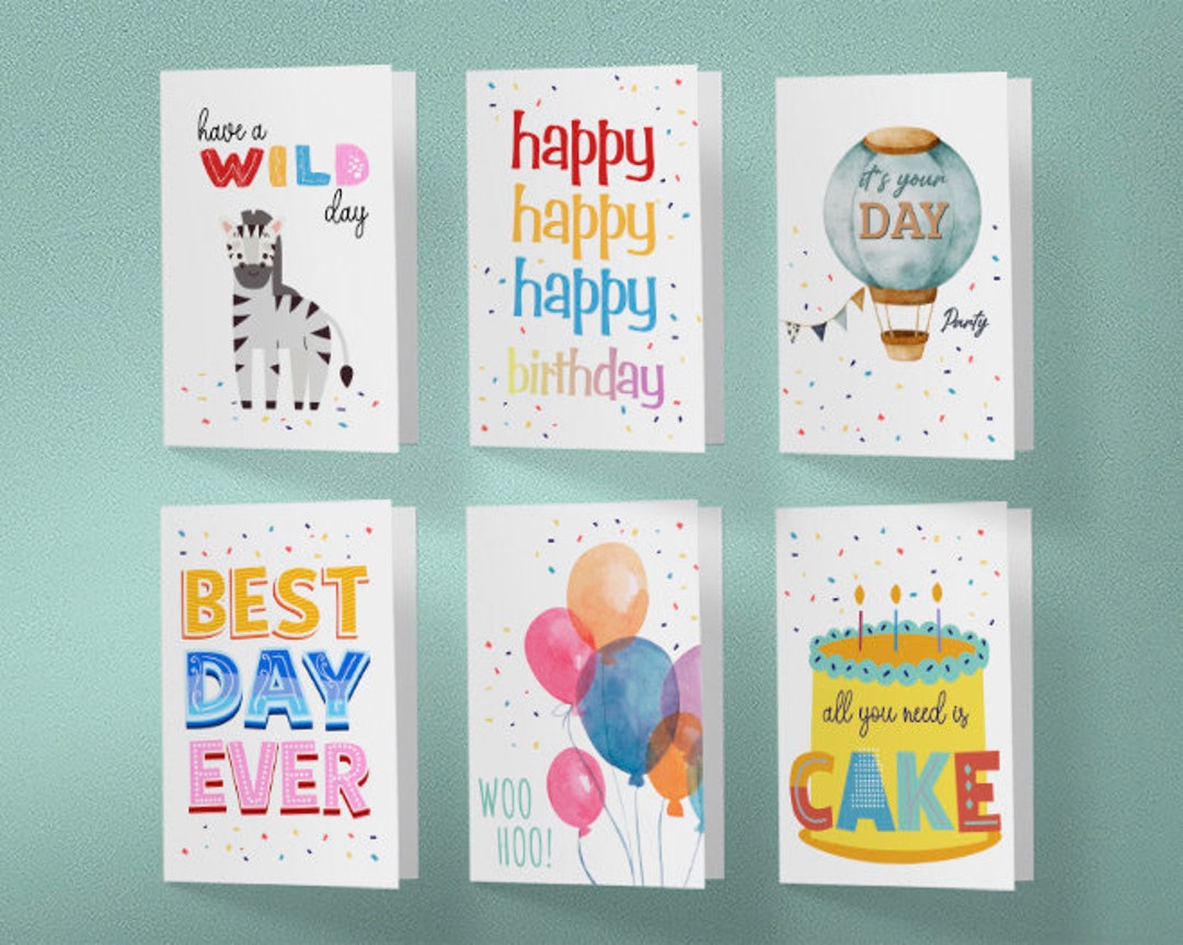 Set of 6 Printable Birthday Cards Rainbow Lettering Best Day - Etsy