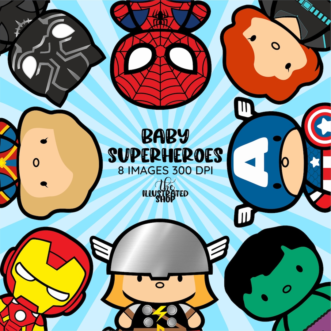 Baby Superhero Clipart Set – Cute Comic Heroes PNG for Kids Party ...