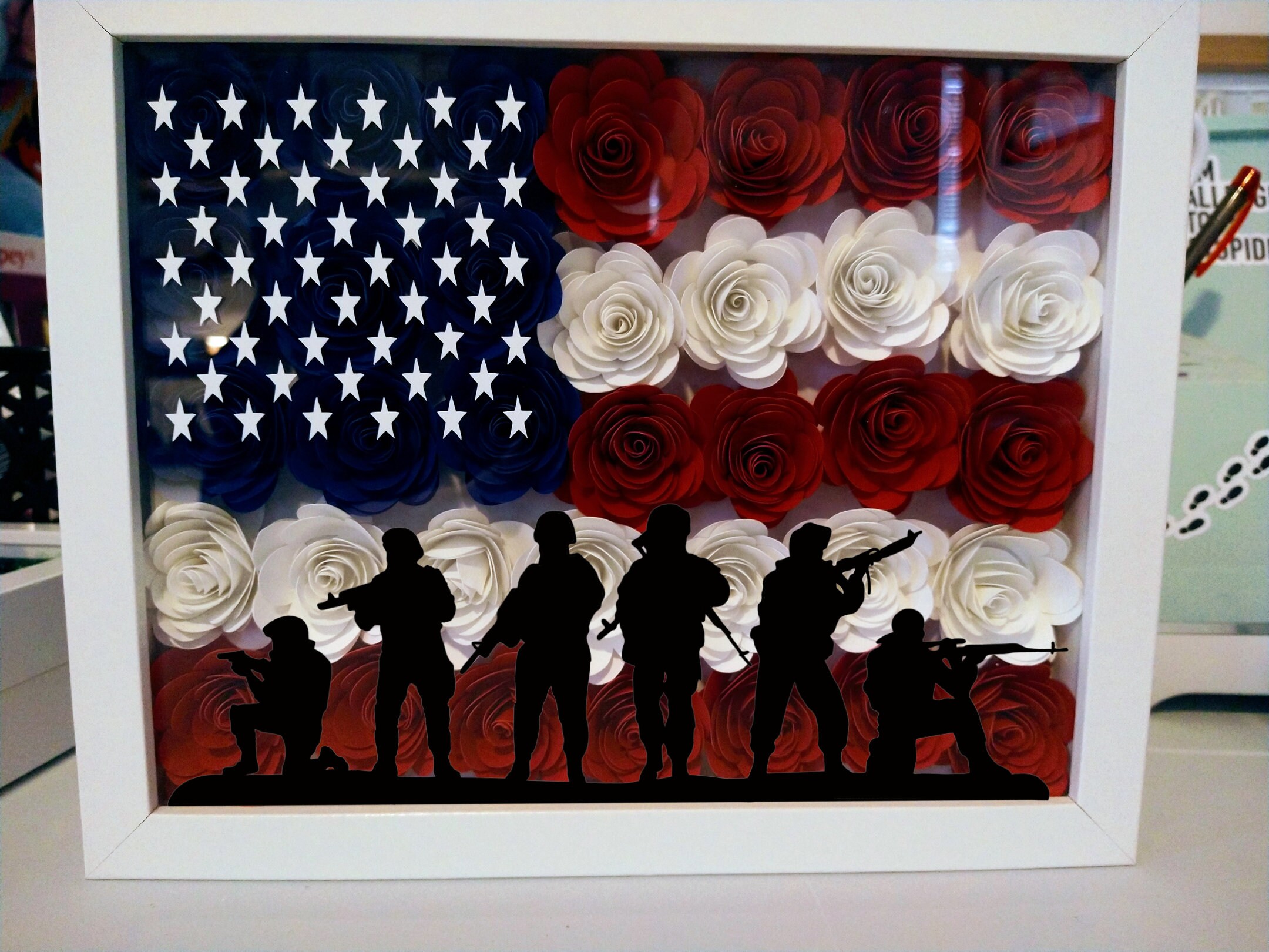 American Flag Shadow Box / Paper Flowers / Gift - Etsy