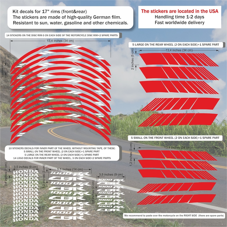 CBR1000RR Wheel Decals Honda Motorcycle Rim Stickers Reflective ...