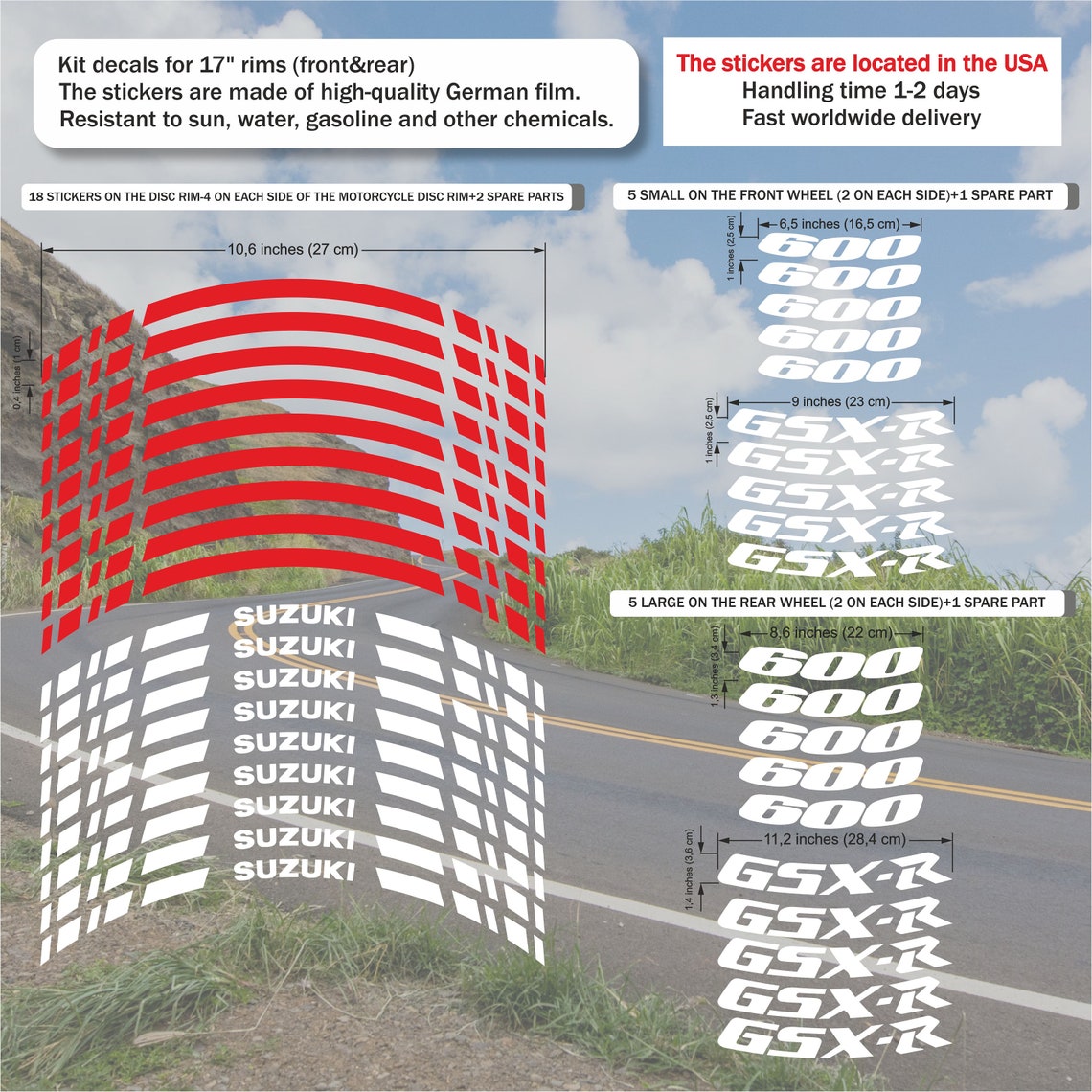 Suzuki GSX-R 600 Wheel Decals Rim Stickers for Suzuki Gsxr 600 Tape ...