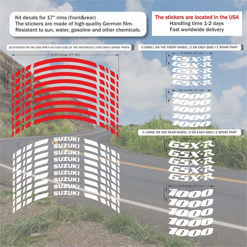 GSX-R 1000 Wheel Decals Motorcycle Suzuki Rim Stickers Gsxr 1000 Rim ...