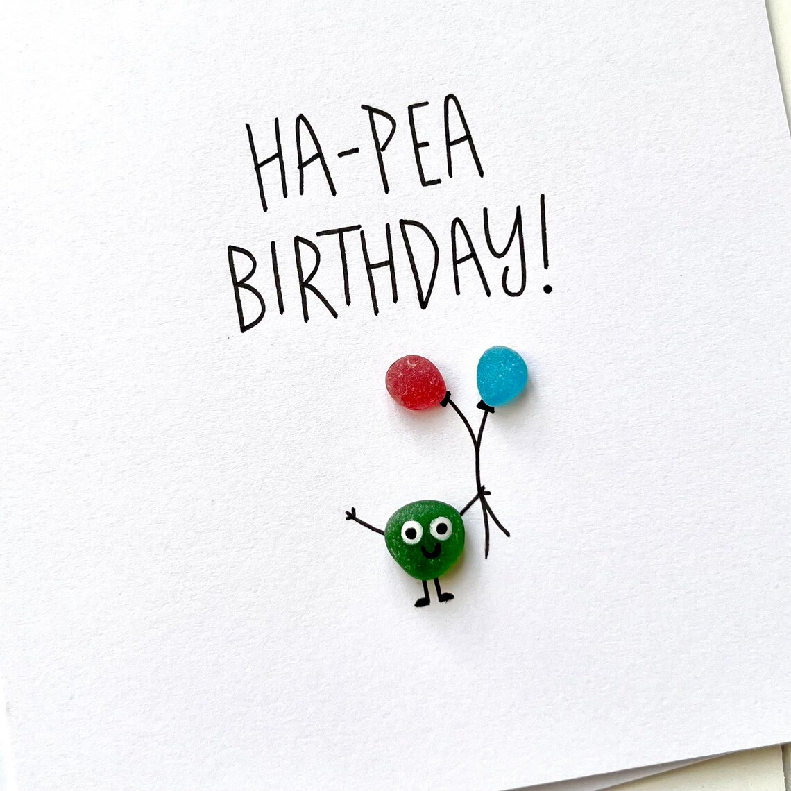 Handmade HAP-PEA Birthday Card With Real Sea Glass - Etsy