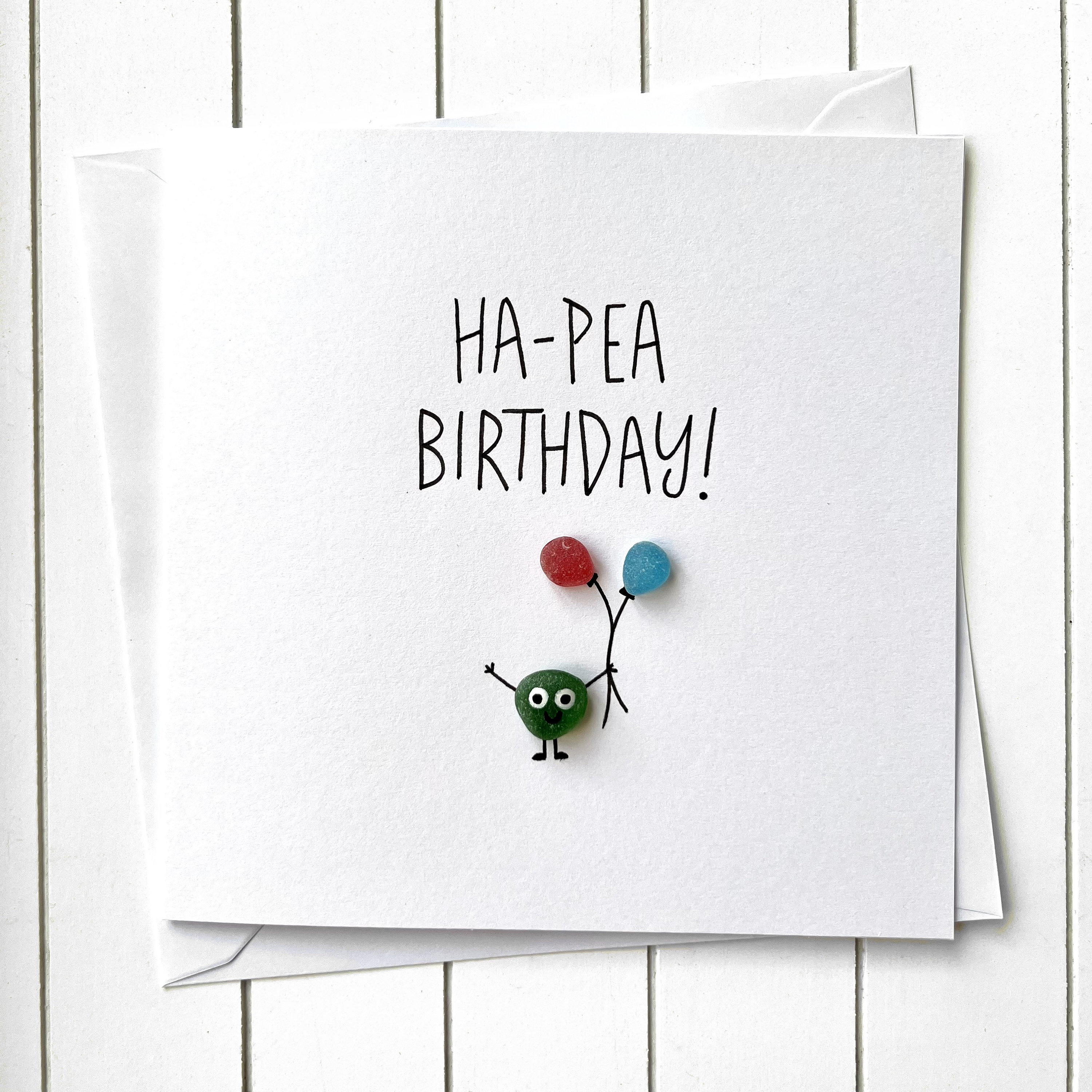 Handmade HAP-PEA Birthday Card With Real Sea Glass - Etsy