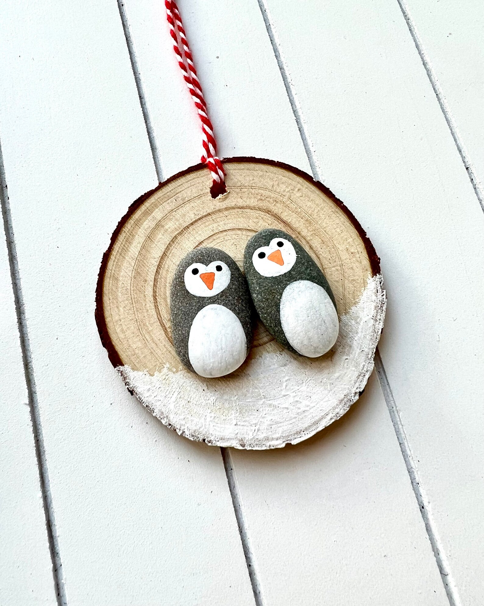 Pebble Penguin Pair Christmas Ornament Decoration - Etsy