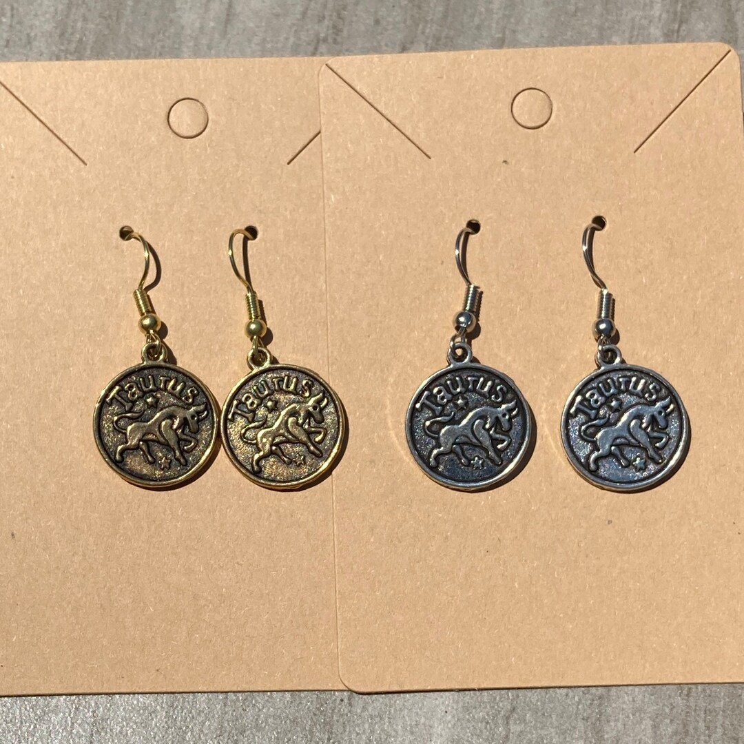Zodiac Horoscope Taurus Star Sign Earrings silver or Gold - Etsy