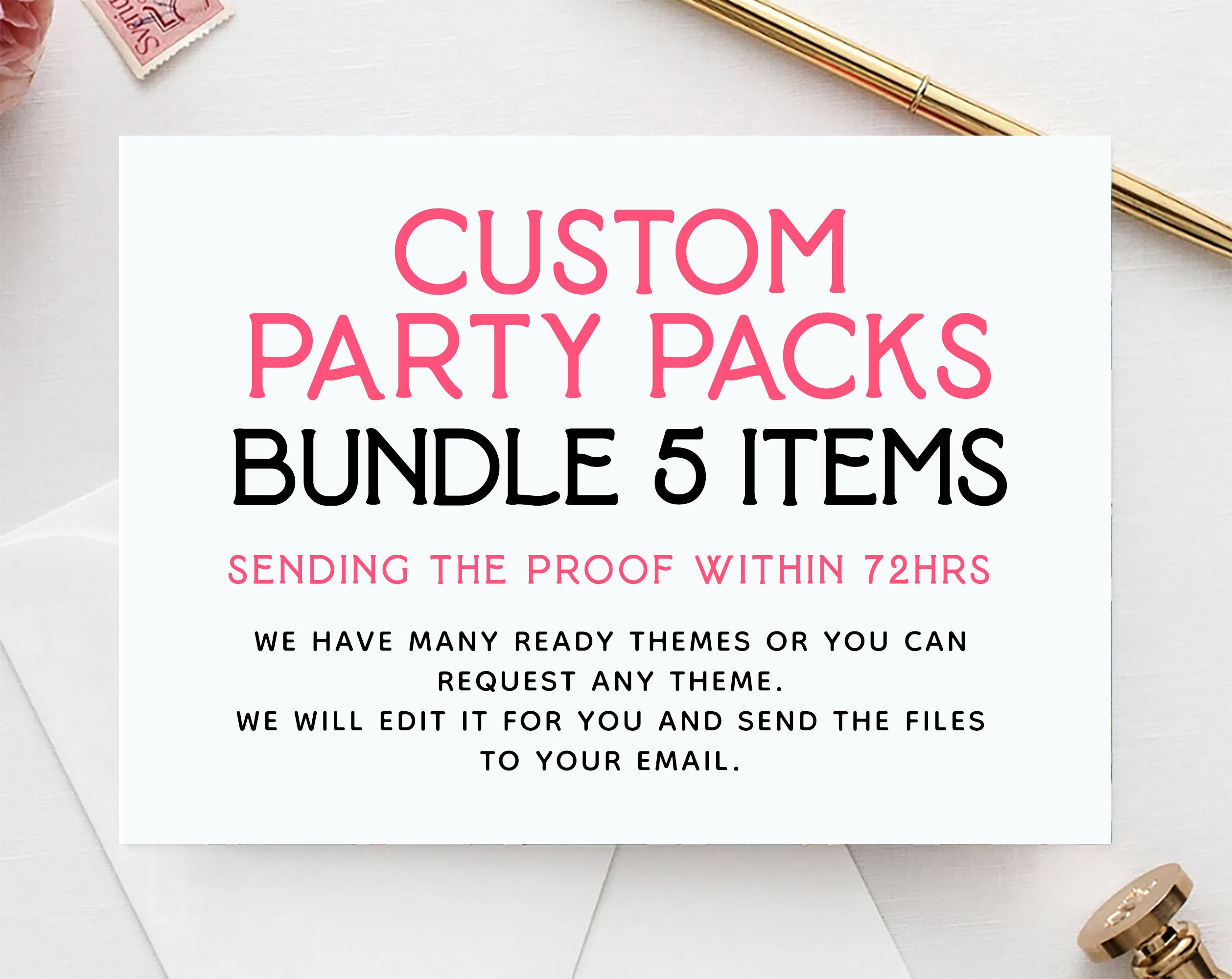 CUSTOM Party Packs Bundle 5 ITEMS Template Printable - Etsy