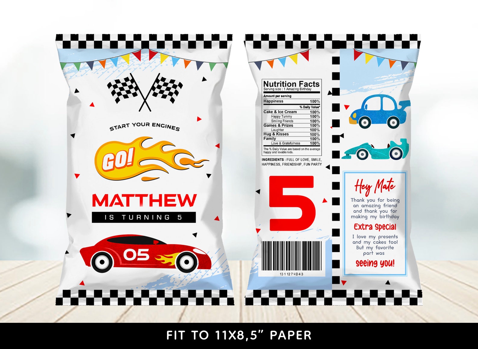 Digital Race Car Chip Bag Template Printable Instant | Etsy