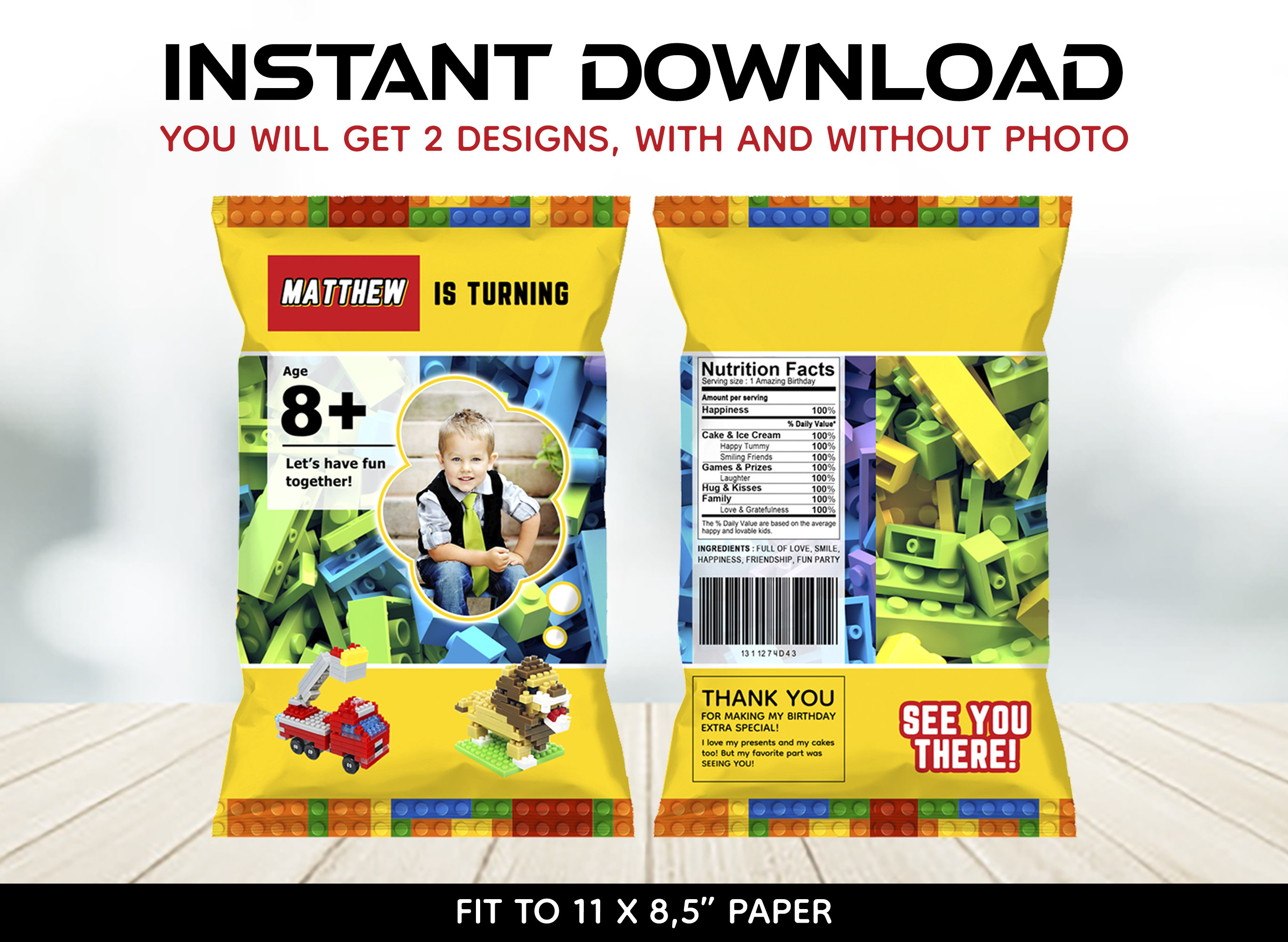 Digital Chip Bag Colorful Birthday Template Printable Instant Download ...