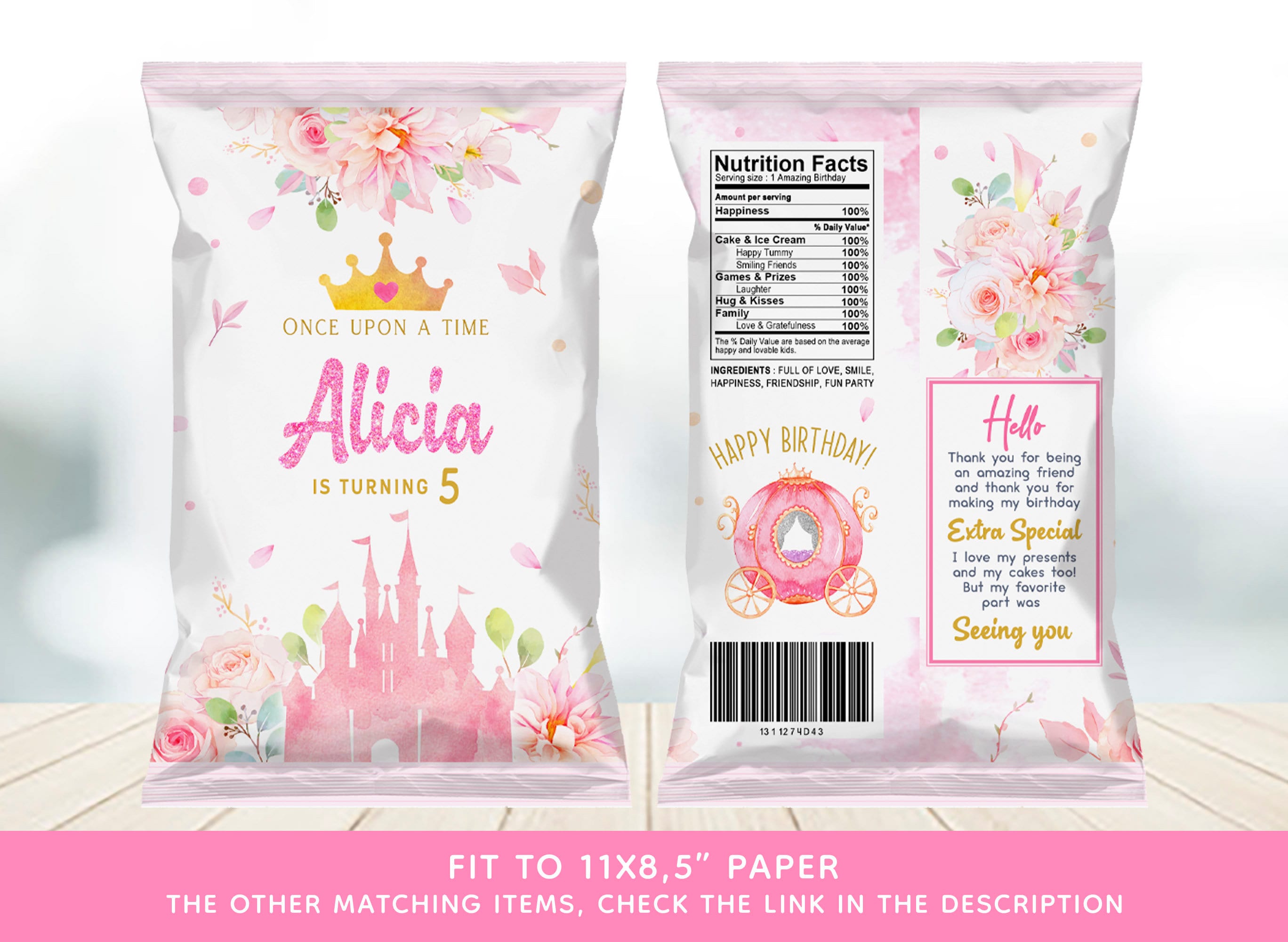 Princess Birthday Chip Bag Template: Pink & Gold (digital Download) - Etsy