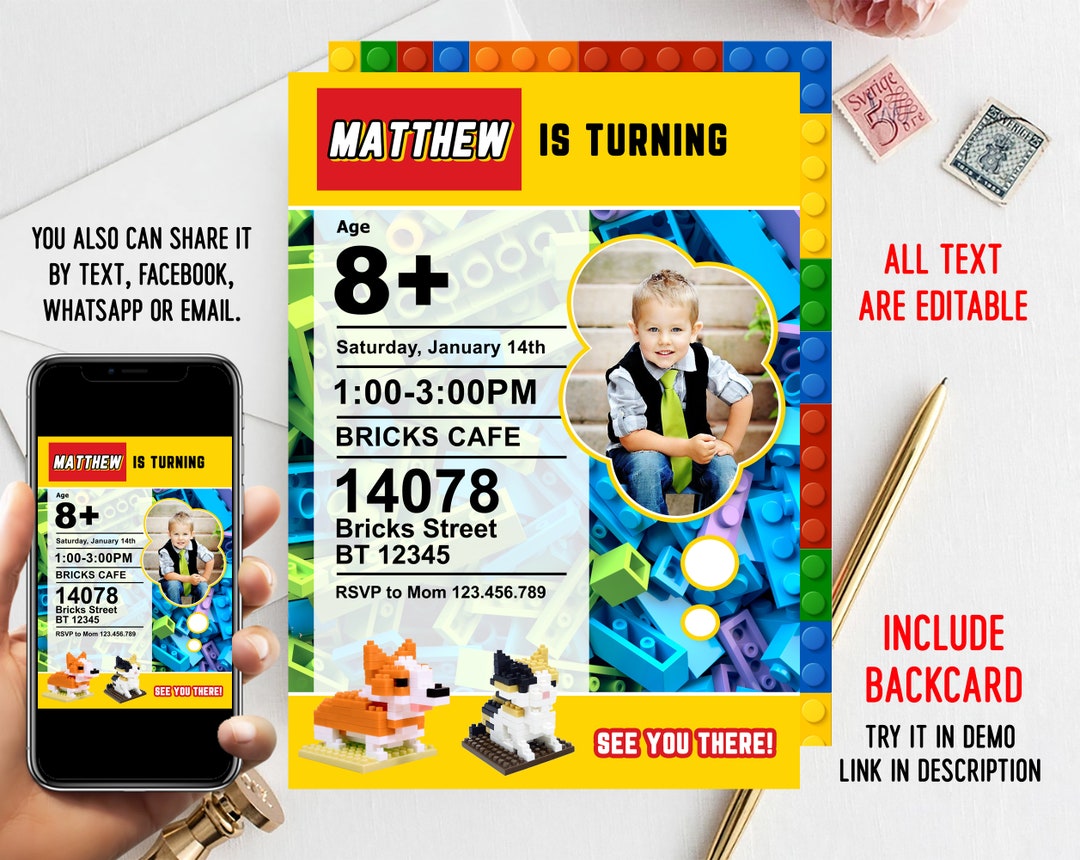 Digital Colorful Birthday Invitation With Photo Template Printable ...