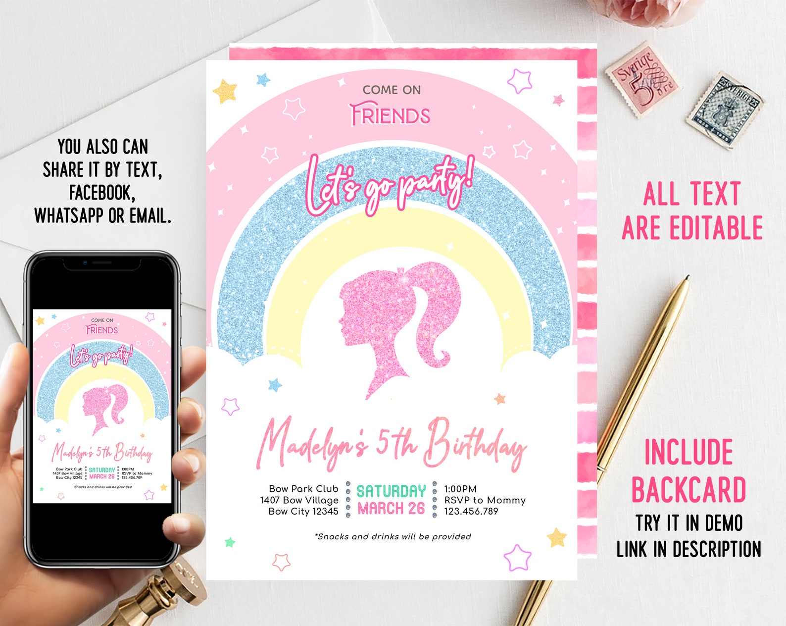 Digital Girl's Rainbow Birthday Party Invitation for - Etsy