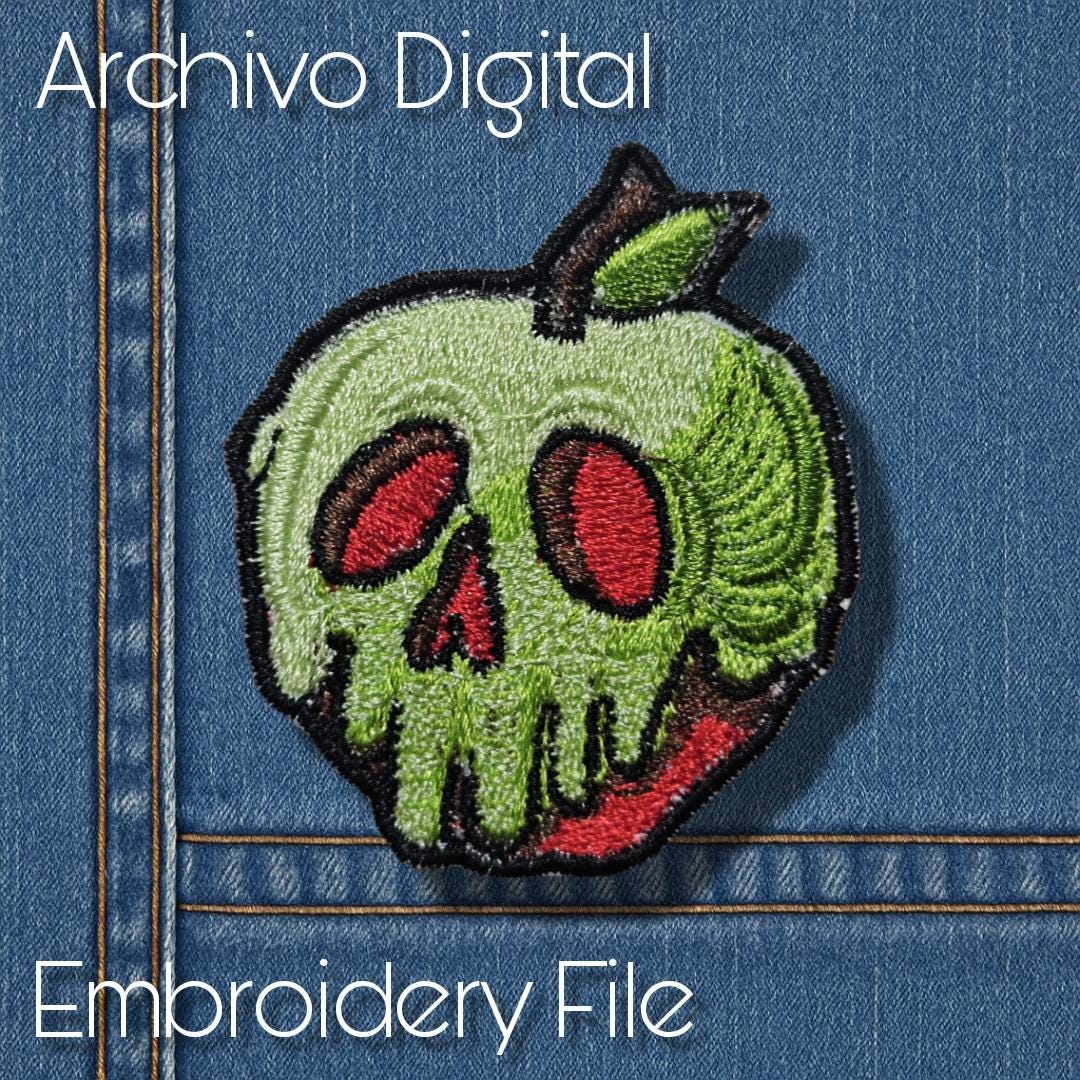 Poison Apple Embroidery File – Spooky Halloween Skull Patch, Digital ...
