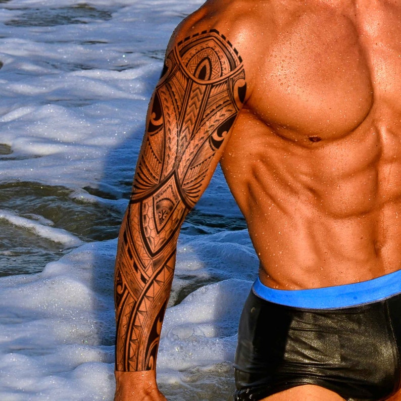 Polynesian Full Sleeve Temporary Tattoo - Etsy