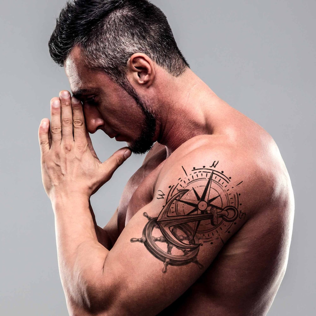 Anchor, Compass and Rudder Temporary Tattoo - Etsy