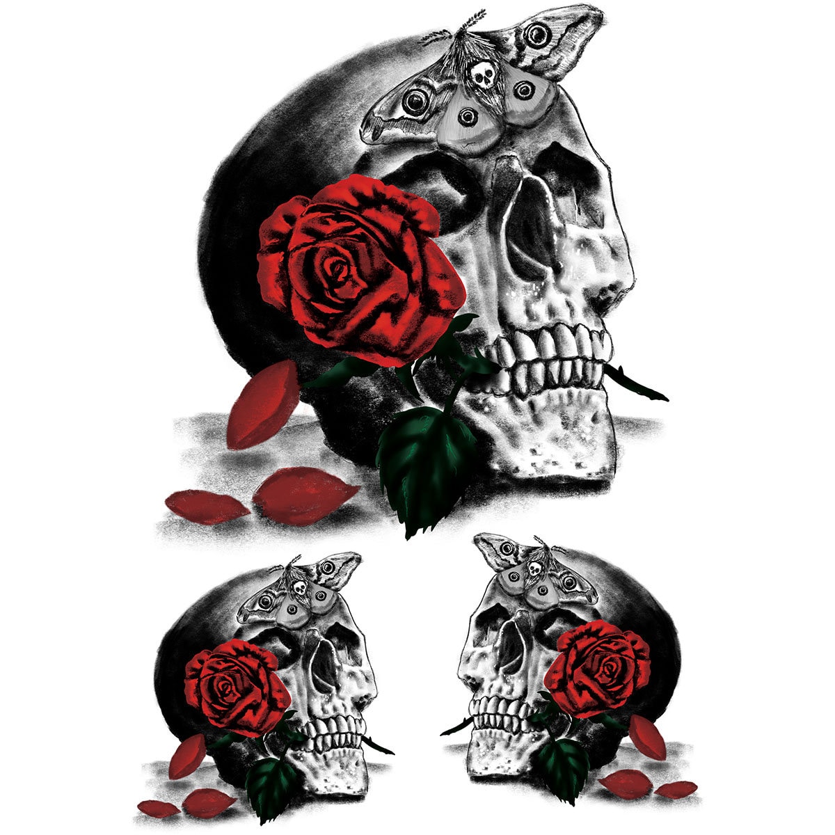Skull Temporary Tattoo, Large Skull Tattoo, Butterly Tattoo, Red Rose ...