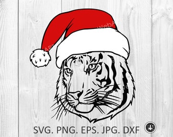 Tiger With Christmas Hat - Etsy