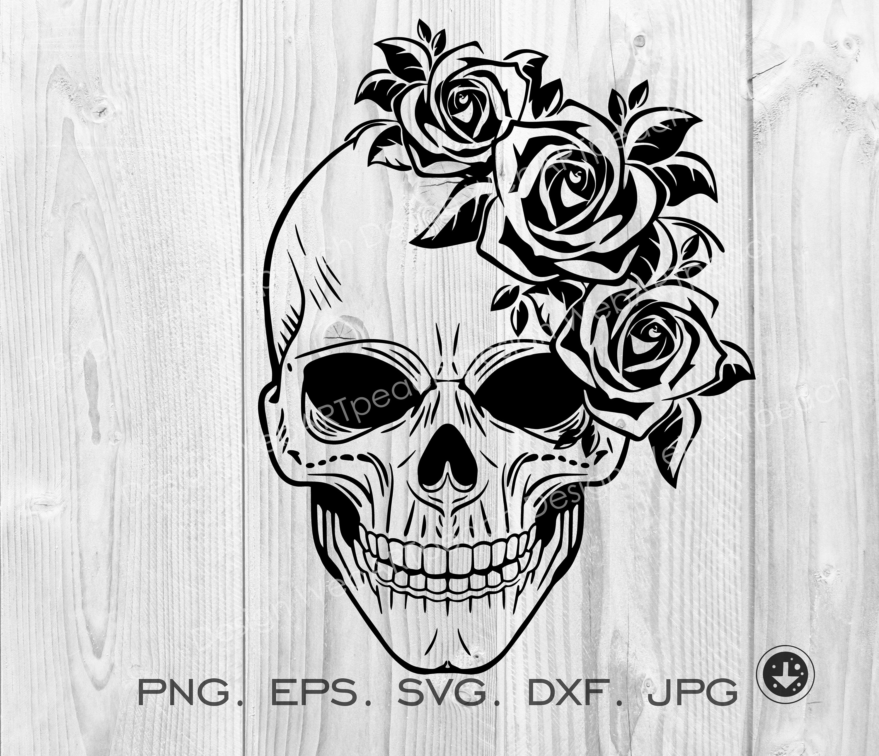 Tattoo design svg Halloween skull with flowers clipart Floral skull svg ...