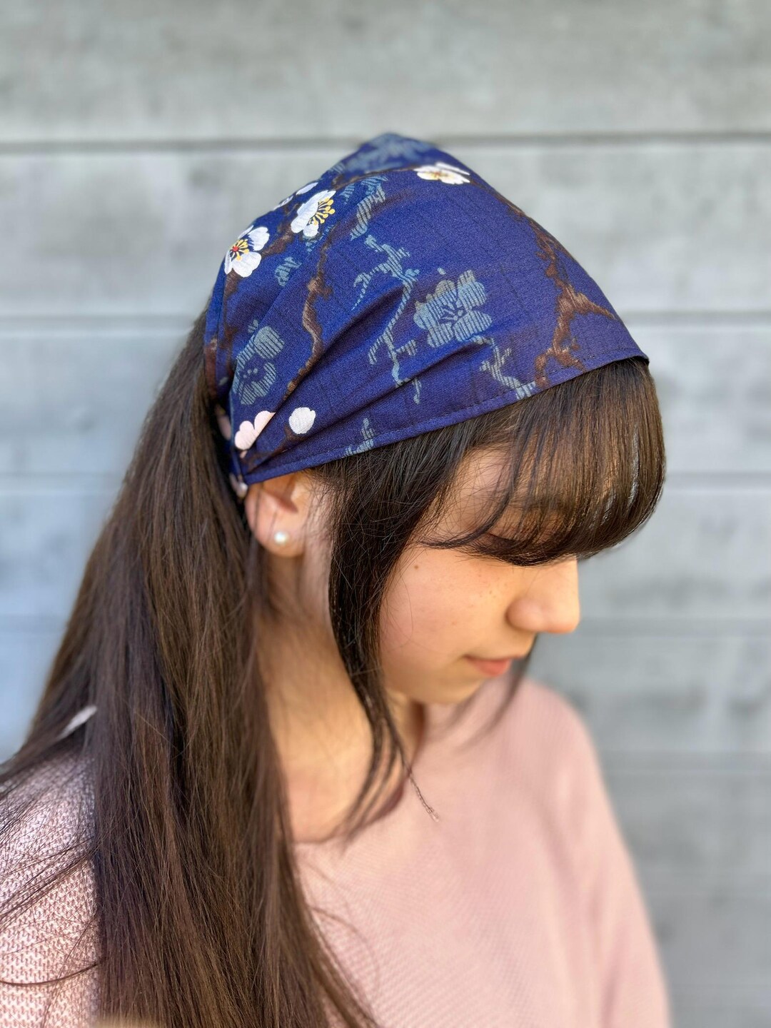 Japanese Cotton Head Scarf: Cherry Blossom Turban Hair Accessory - Etsy