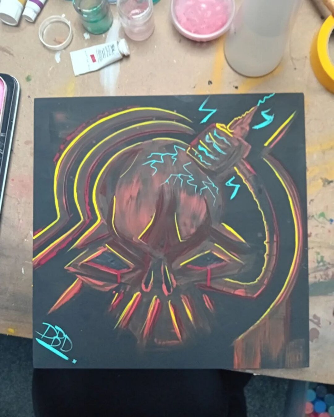 Overload Original Abstract Skull Painting by Irish Artist on Wooden Board. Wall Art, Original ...