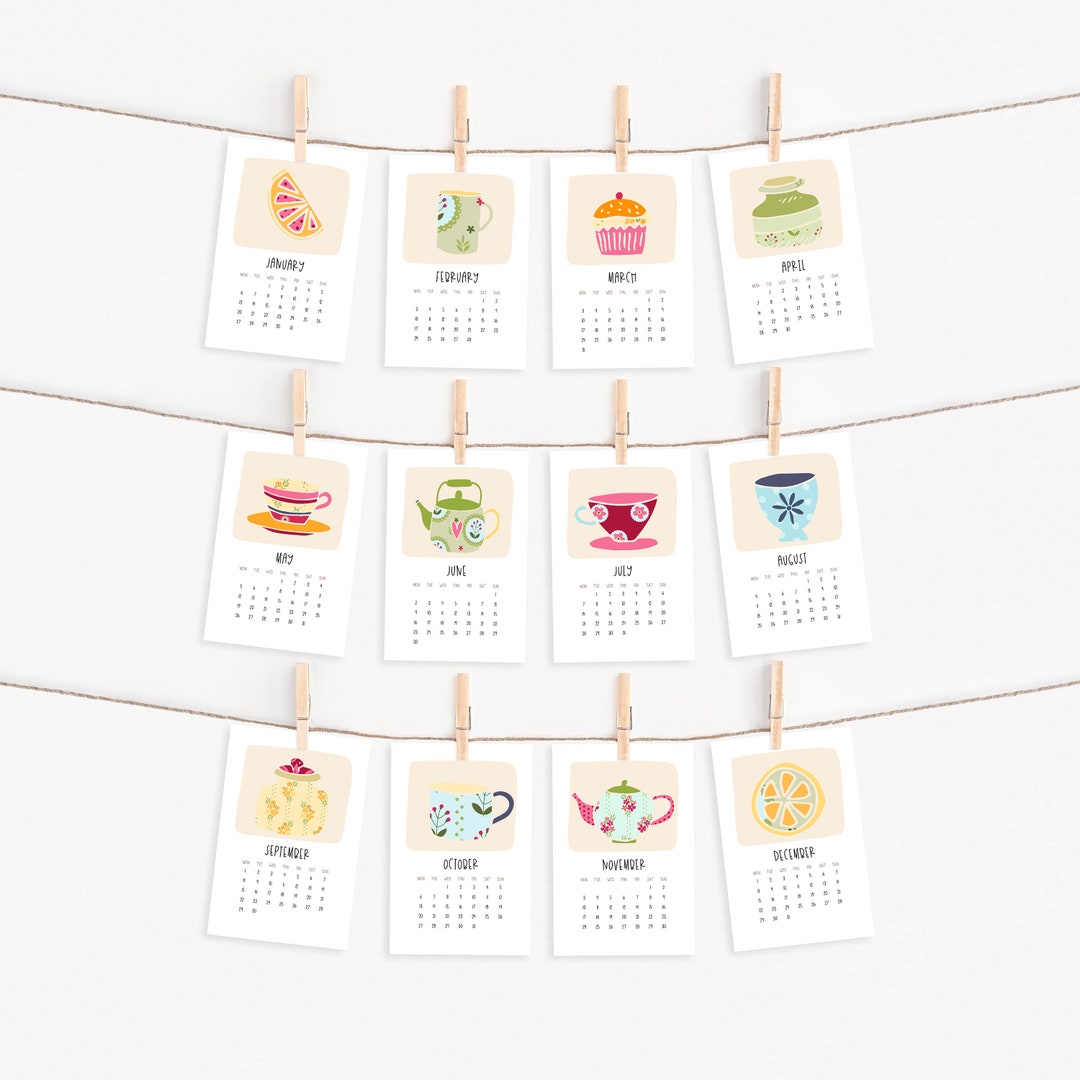 2025 Desk/wall Tea Time Calendar, Abstract Tea Pots Calendar ...