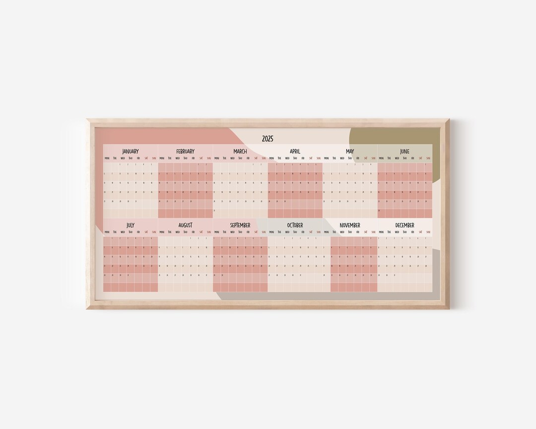 2025 Calendar-year, Horizontal Wall Planner, Months in Blocks, Abstract ...