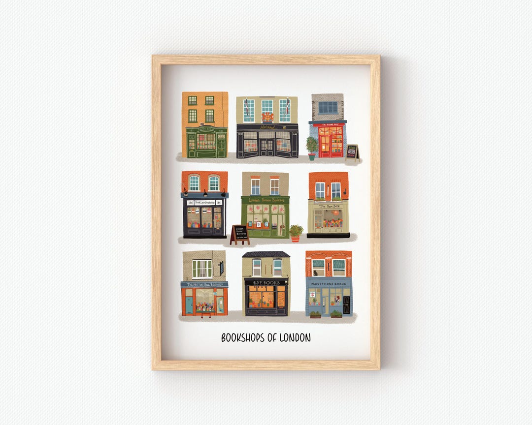 Bookshops of London, Illustration Print, A4, A3 House Decor, Wall Art ...