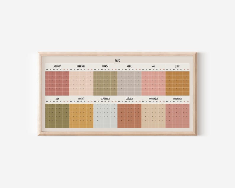2025 Calendar-year, Horizontal Wall Planner, Months in Blocks, Classic ...