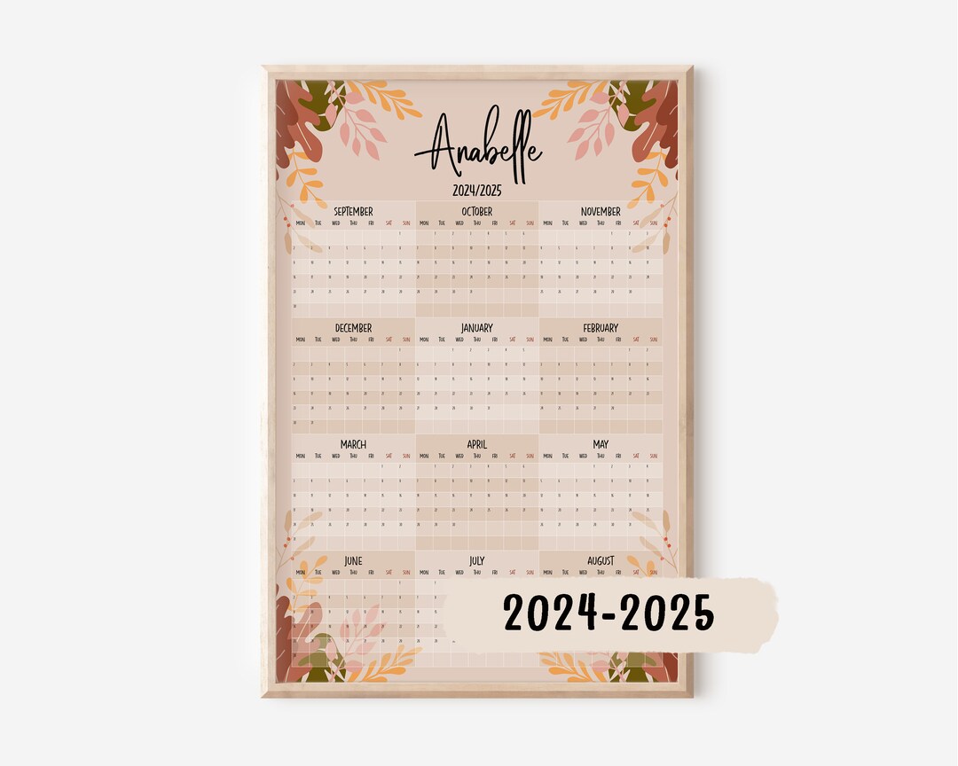 ACADEMIC 2024-2025 Vertical Wall Planner, Months in Blocks, Custom Name ...