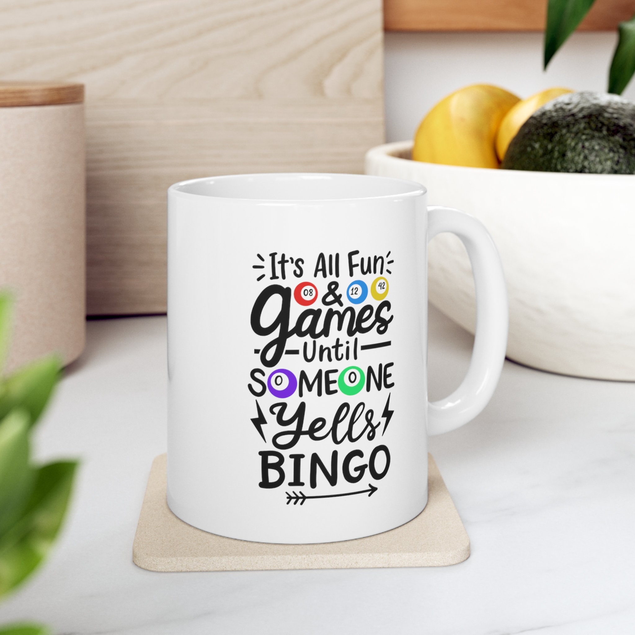 Bingo Coffee Cup, It's All Fun and Games Bingo Cup, Ceramic Mug 11oz ...