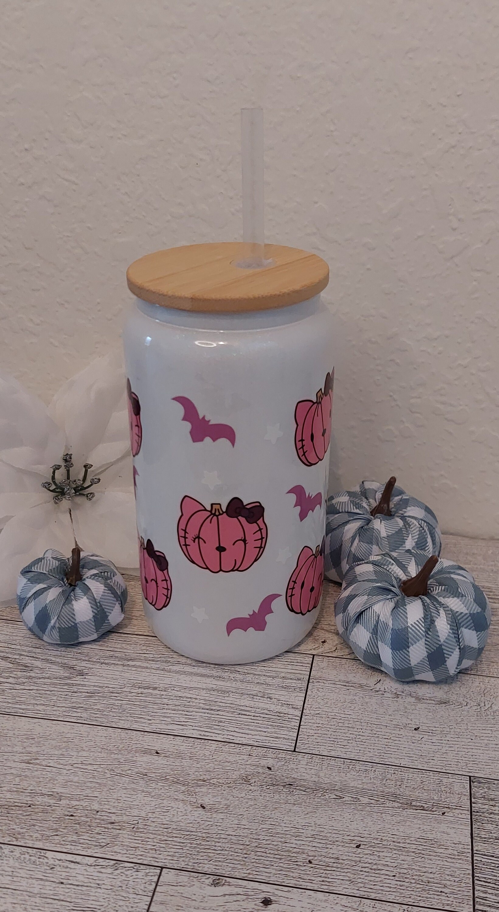 Halloween Witch Kitty Glass Cup With Lid and Straw, Glass Tumbler Gift ...