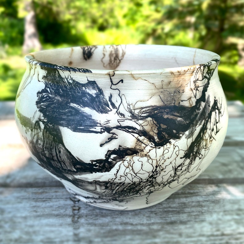 Horsehair & Feather Raku Large Bowl - Etsy
