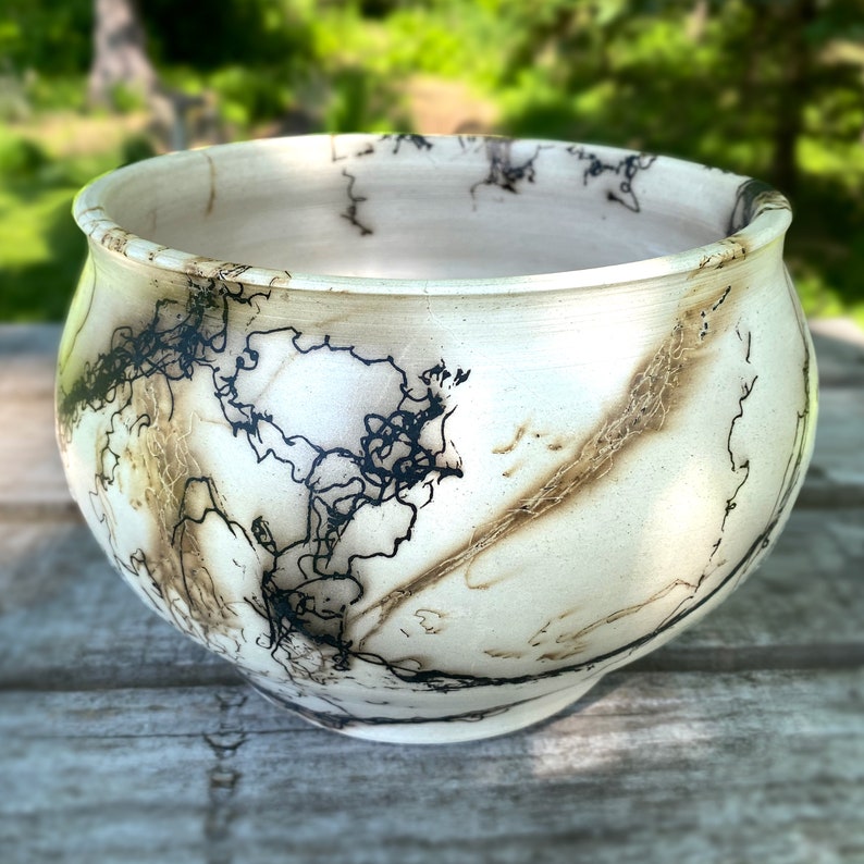 Horsehair & Feather Raku Large Bowl - Etsy