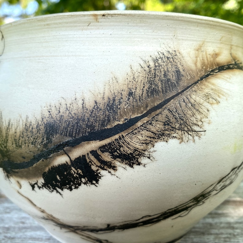Horsehair & Feather Raku Large Bowl - Etsy