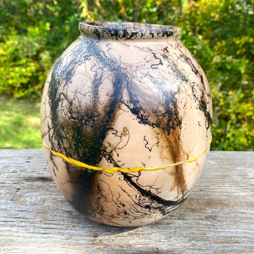 Horsehair Raku Moon Jar With Kintsugi - Etsy