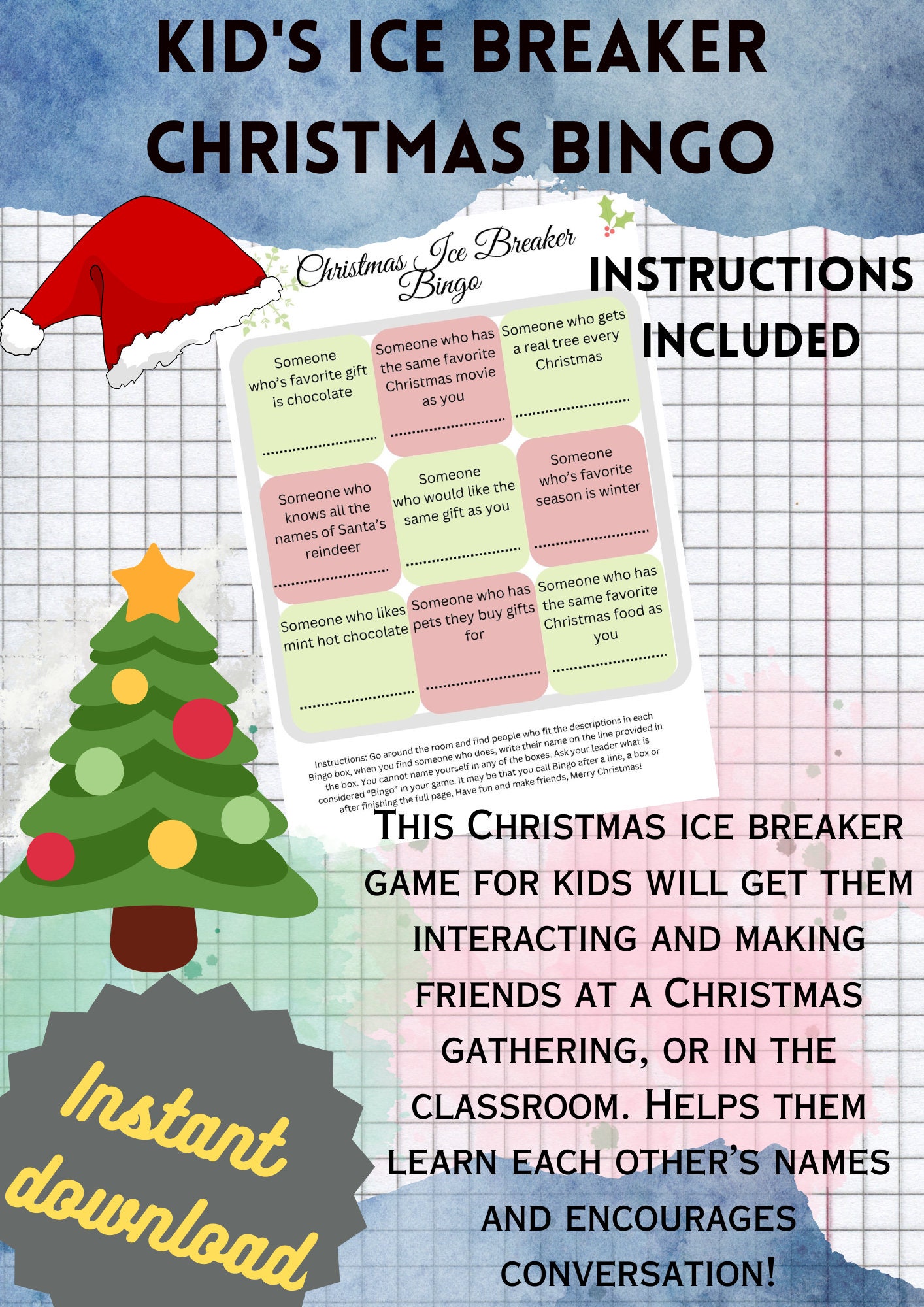 Kid's Christmas Ice Breaker Bingo Party Game - Etsy