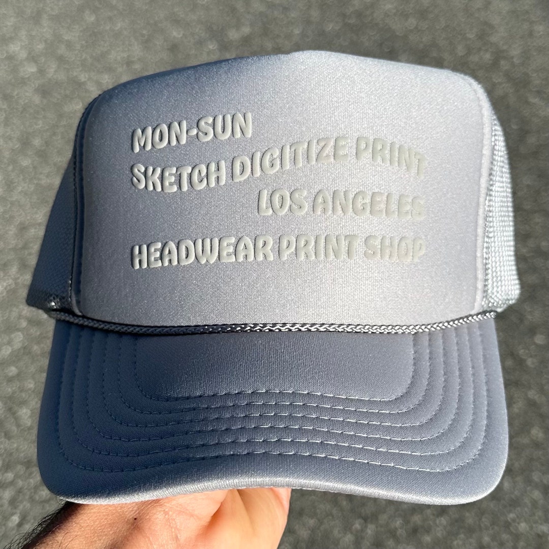 Sketch Digitize Print Custom Puff Print Trucker Hat , Business Merch ...