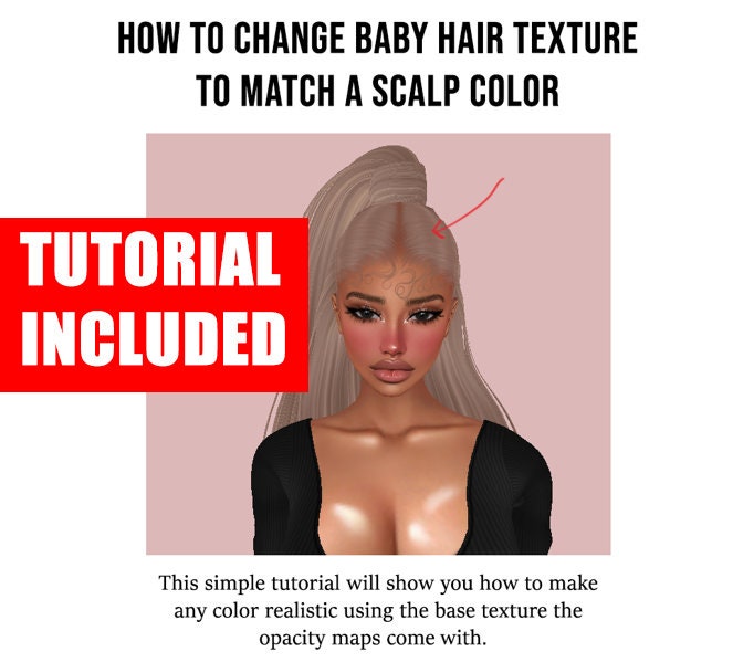 Aly BACK Opacity Map for IMVU | BBH | Baby Hair Texture | Sleek Cap | Scalp for Imvu Hairstyles ...