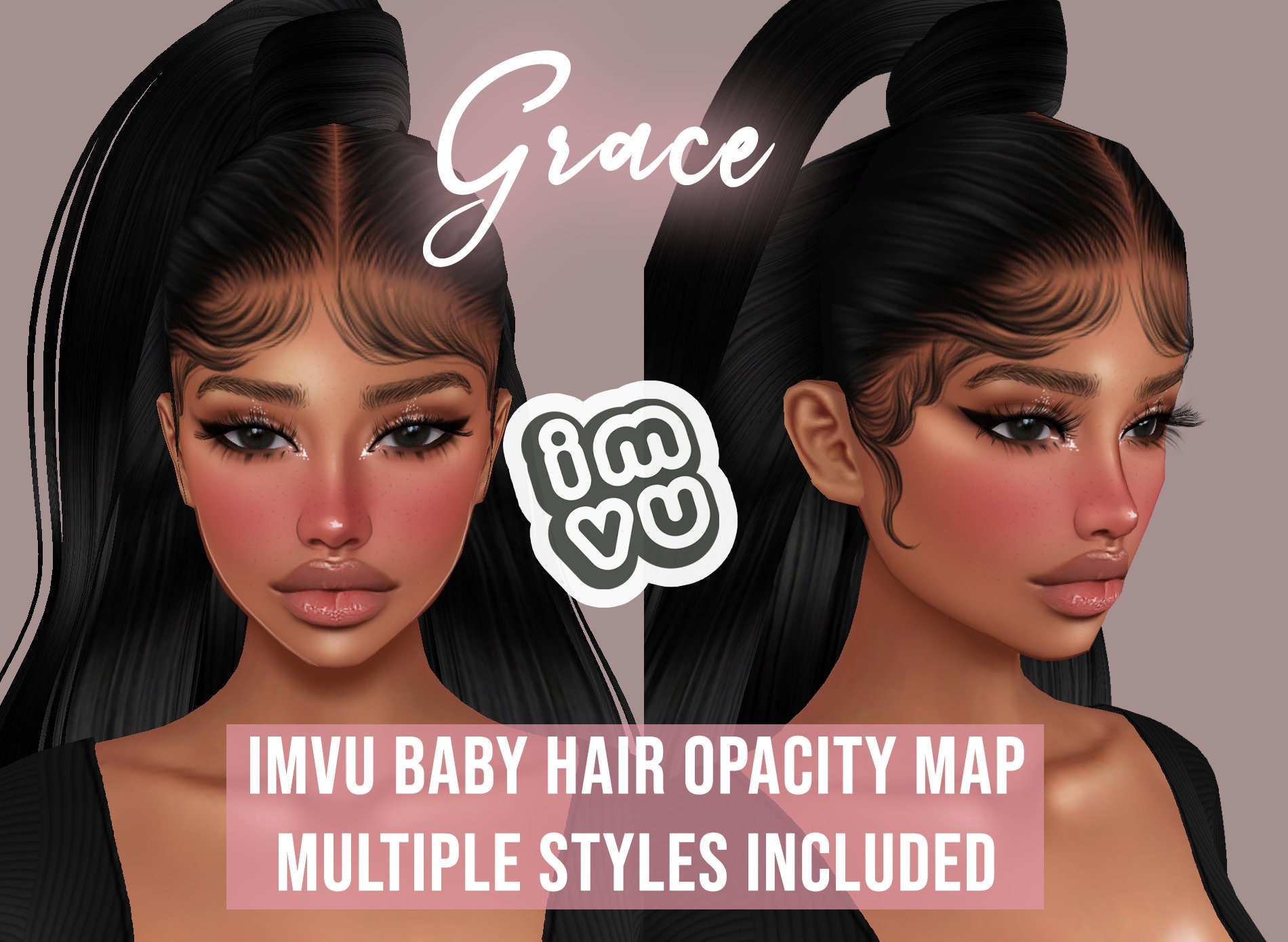 Grace Baby Hair Opacity Map for IMVU | BBH | Baby Hair Texture | Sleek ...