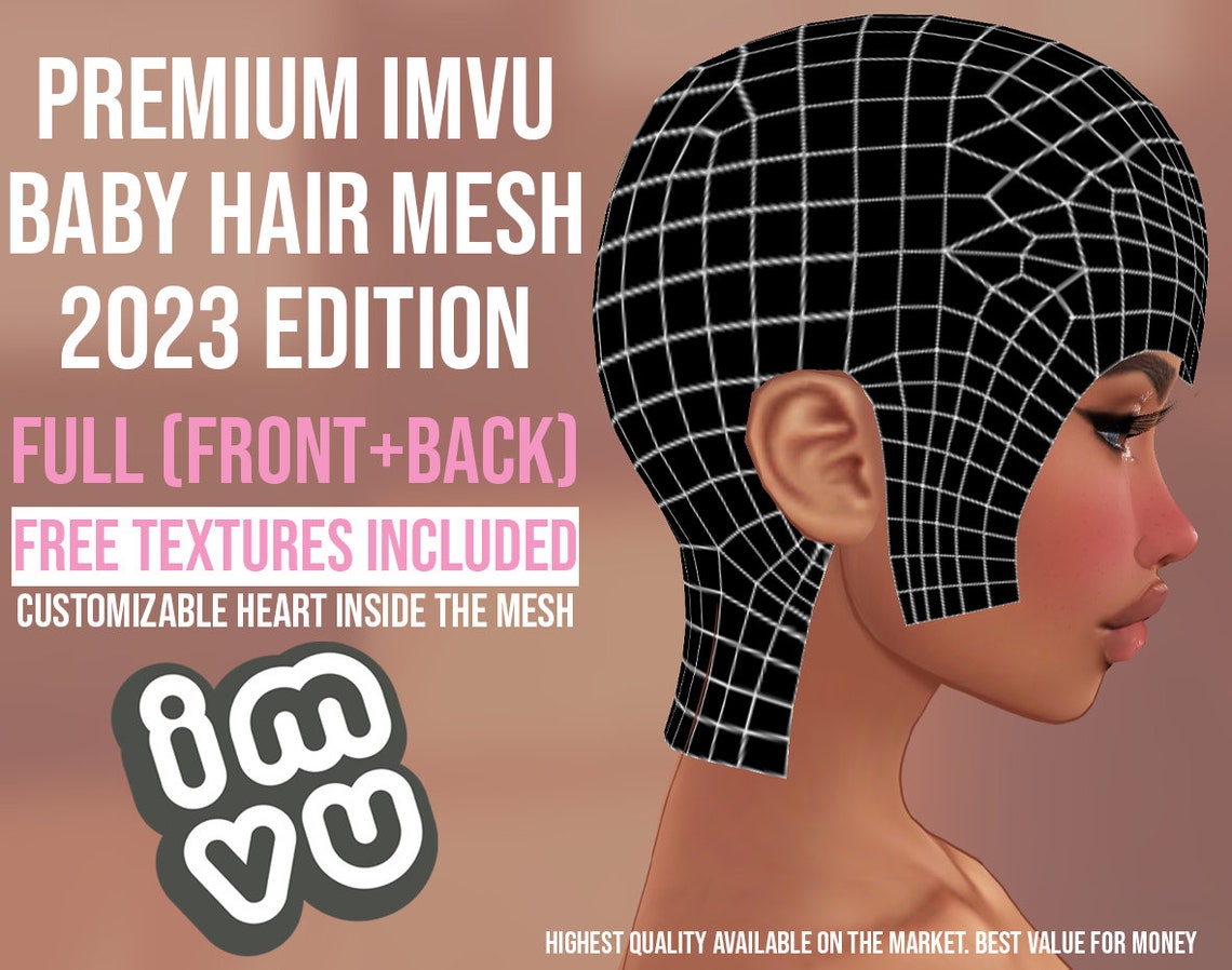 2023 IMVU Baby Hair MESH (full) + 2 FREE Opacity Maps | Sleek Baby Hair ...