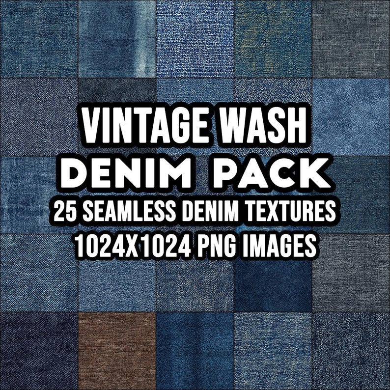 25 Seamless HD Denim Texture Pack | PNG Digital Paper Vintage Wash ...