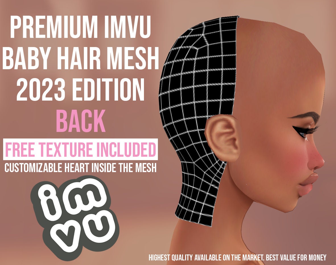 2023 IMVU Baby Hair MESH (back) + FREE Opacity Map | Sleek Baby Hair ...