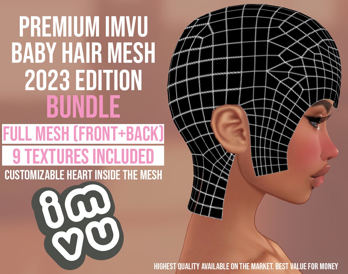 2023 IMVU Baby Hair Bundle (full Mesh) + 9 FREE Opacity Maps | Sleek ...