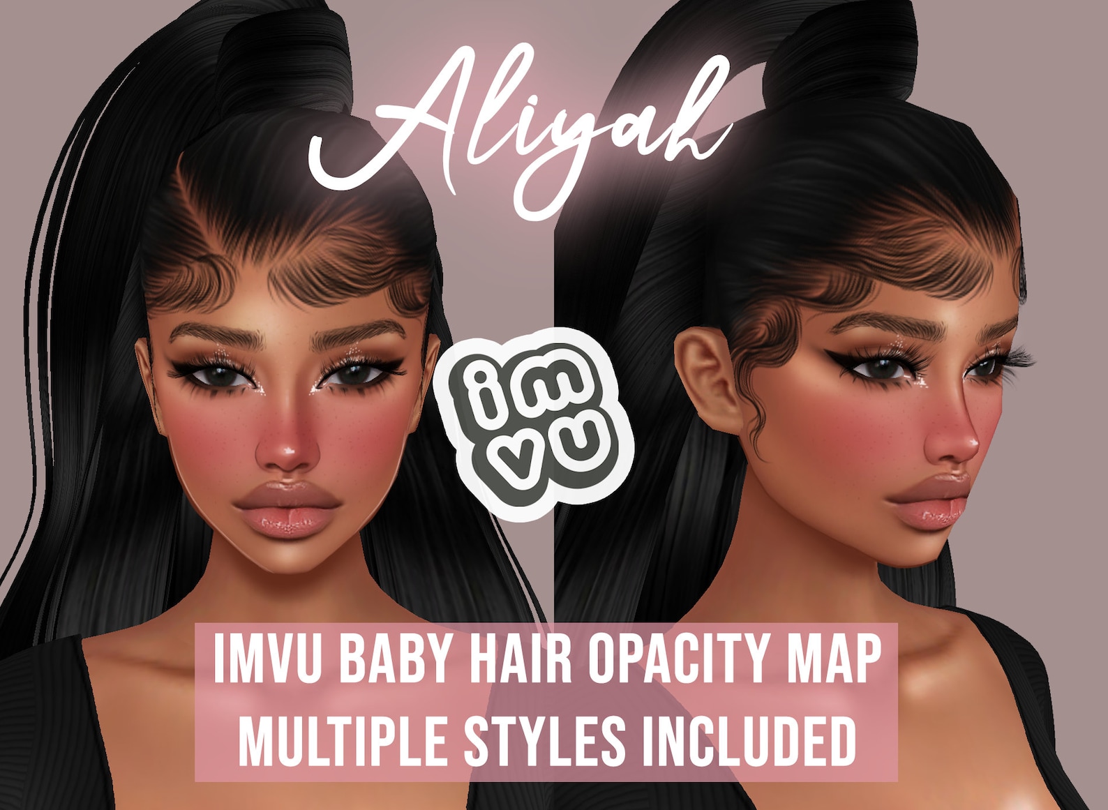 Aliyah Baby Hair Opacity Map for IMVU | BBH | Baby Hair Texture | Sleek Cap | Scalp for IMVU ...