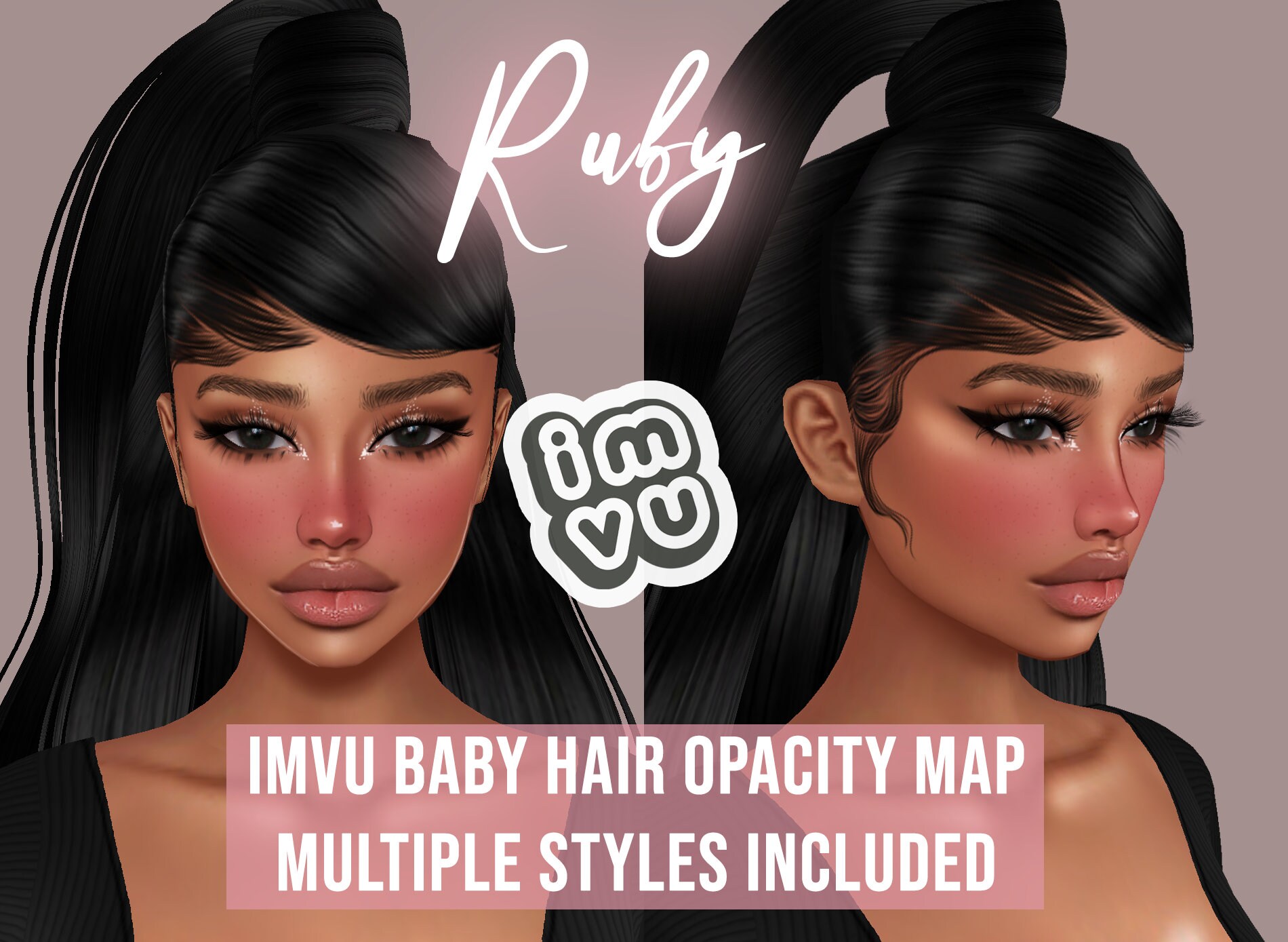 Ruby Baby Hair Opacity Map for IMVU BBH Baby Hair Texture Sleek Cap Scalp for IMVU Hairstyles ...