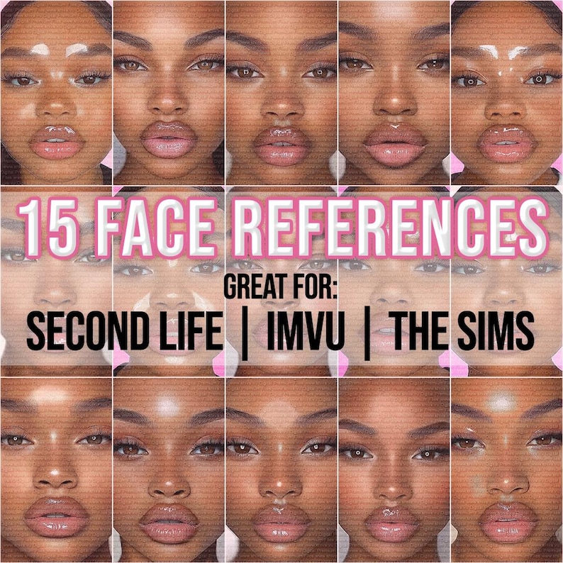 15 Face Reference Images for IMVU, Second Life, Sims, Digital Art, 3D ...